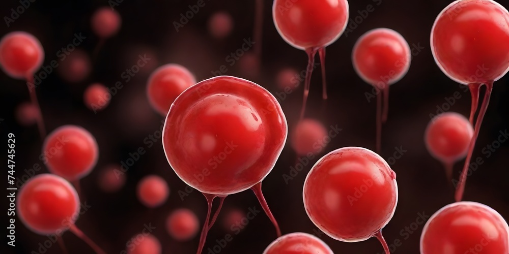 Red blood cells appear suspended in a fluid environment, symbolizing ...