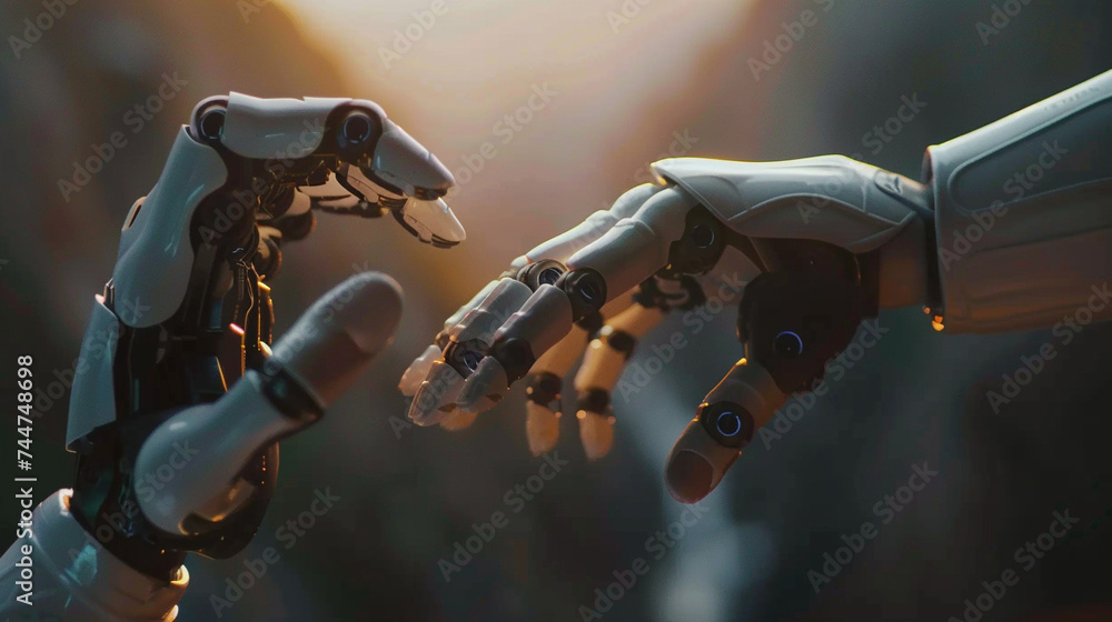 Robotics depicted through the simple form of a robot hand reaching ...