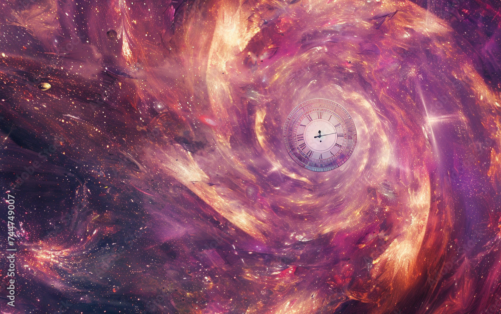 Time travel visualized through a minimalist clock face dissolving into ...