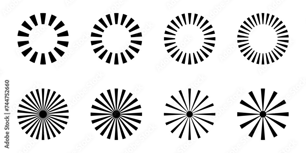 Collection of simple black sunbursts isolated on transparent background ...
