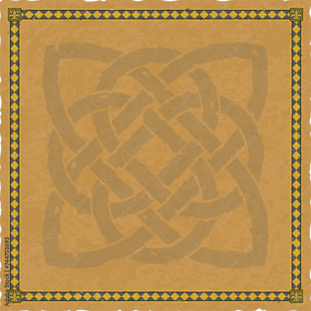 Square Parchment with Fleur de Lis Frame and Elaborate Celtic Knot ...
