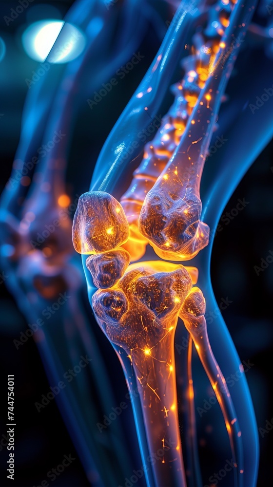 X-ray of the human knee with backlight showing internal structures ...