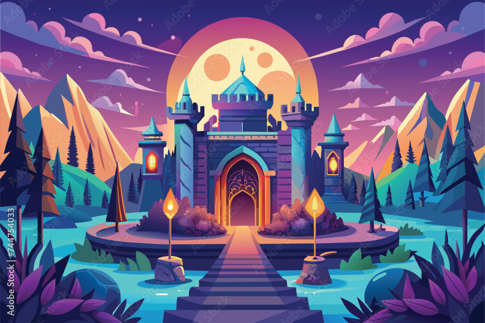kingdom palace as a gateway to magical realms, with portals, mystical ...
