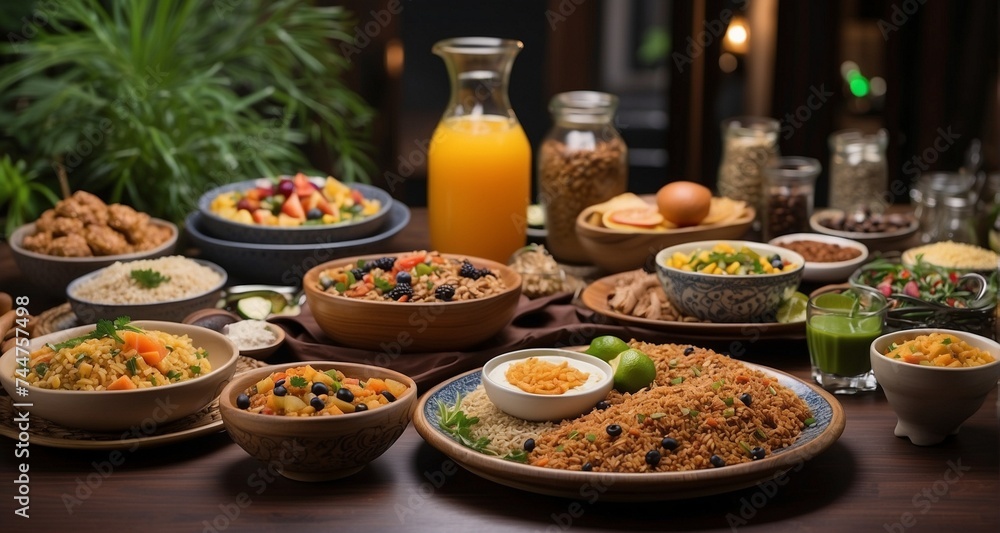 Showcase the authenticity of a sahur dining scene with ultra-realistic ...