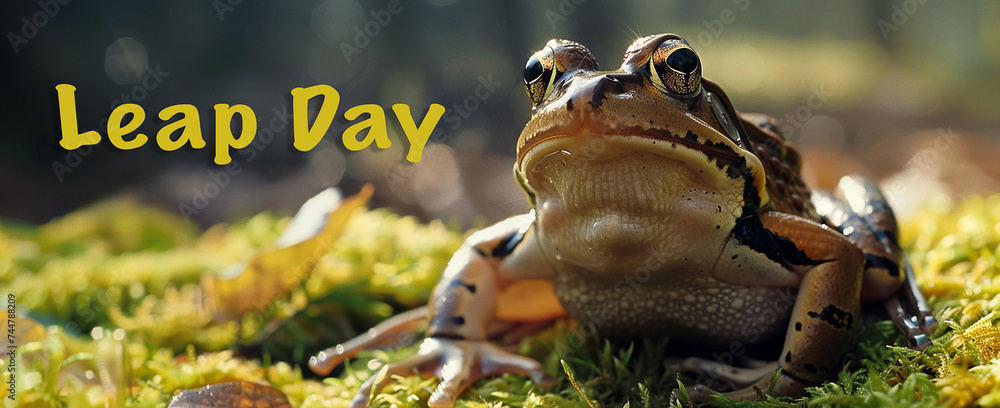 Leap day, jumping frog - symbol of leap year February 29, one extra day ...