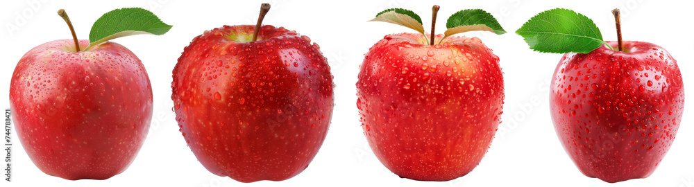 4 fresh red apples, apples dripping with dew, freshly picked apples ...