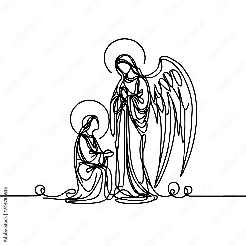 Annunciation of the Blessed Virgin Mary, line drawing style Stock ...