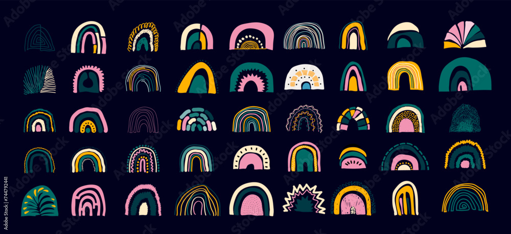 Set of abstract rainbow. Modern hand drawn rainbows in minimalist ...