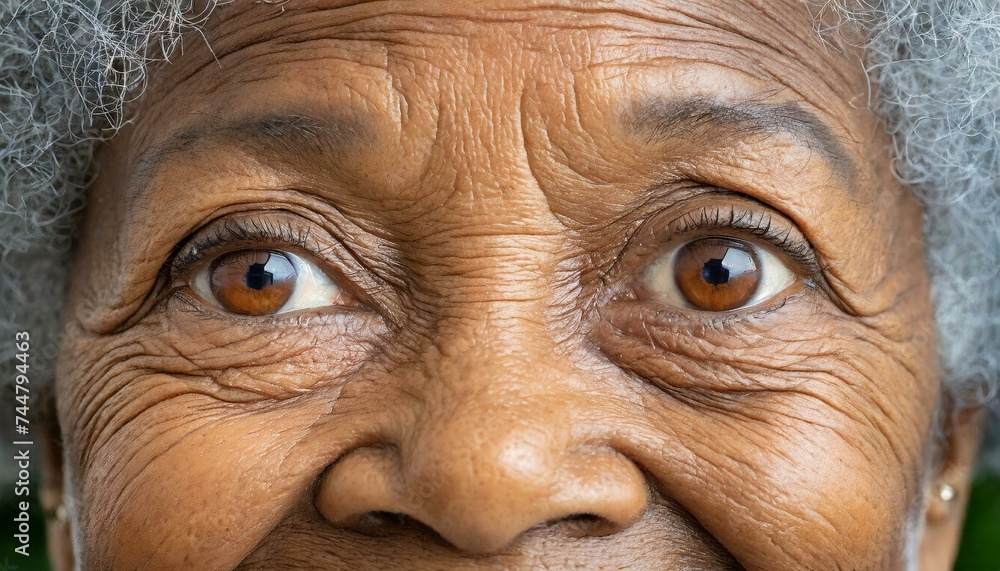 Old senior woman eyes, closeup detail to her face, both iris visible ...