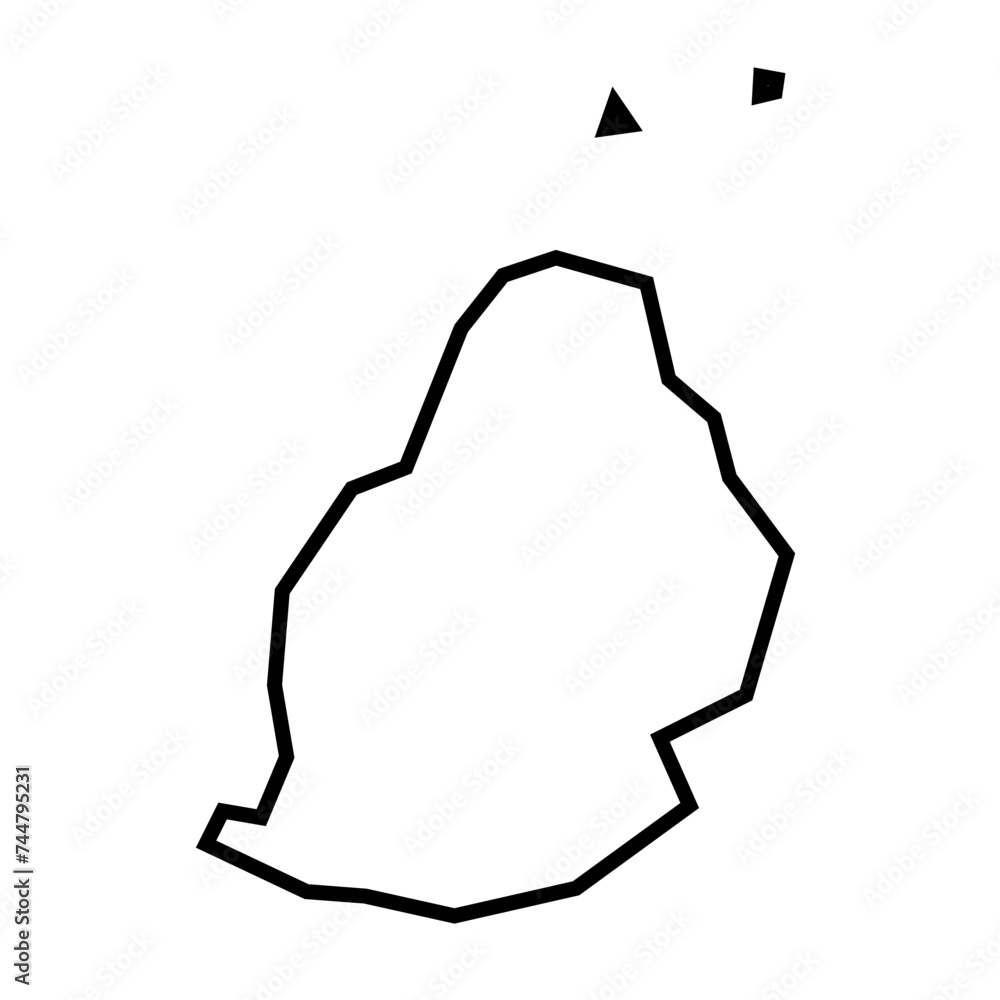 Mauritius country thick black outline silhouette. Simplified map ...