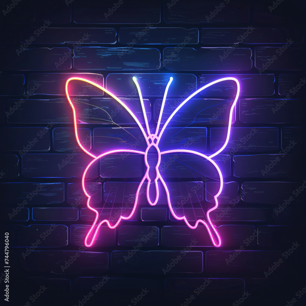 RTX line art neon glowing sign of a butterfly, technology, light, body ...