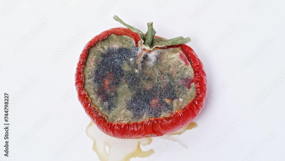 Vidéo Stock Rotting and moldy tomato slice. Growing mold on surface of ...