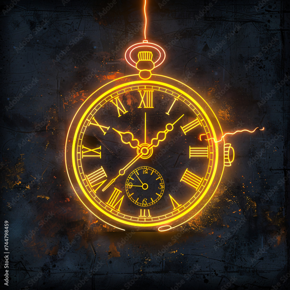 Antique Pocket Watch Neon RTX Line Art Logo, clock, time, watch, hour ...