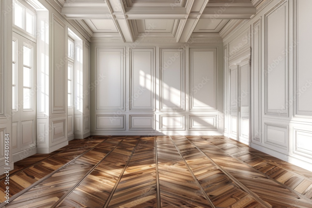 Classic Room Interior with Herringbone Floor - Traditional room ...