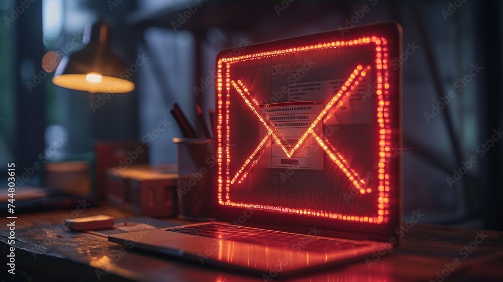 Phishing Awareness: laptop show red email inbox with a warning sign ...