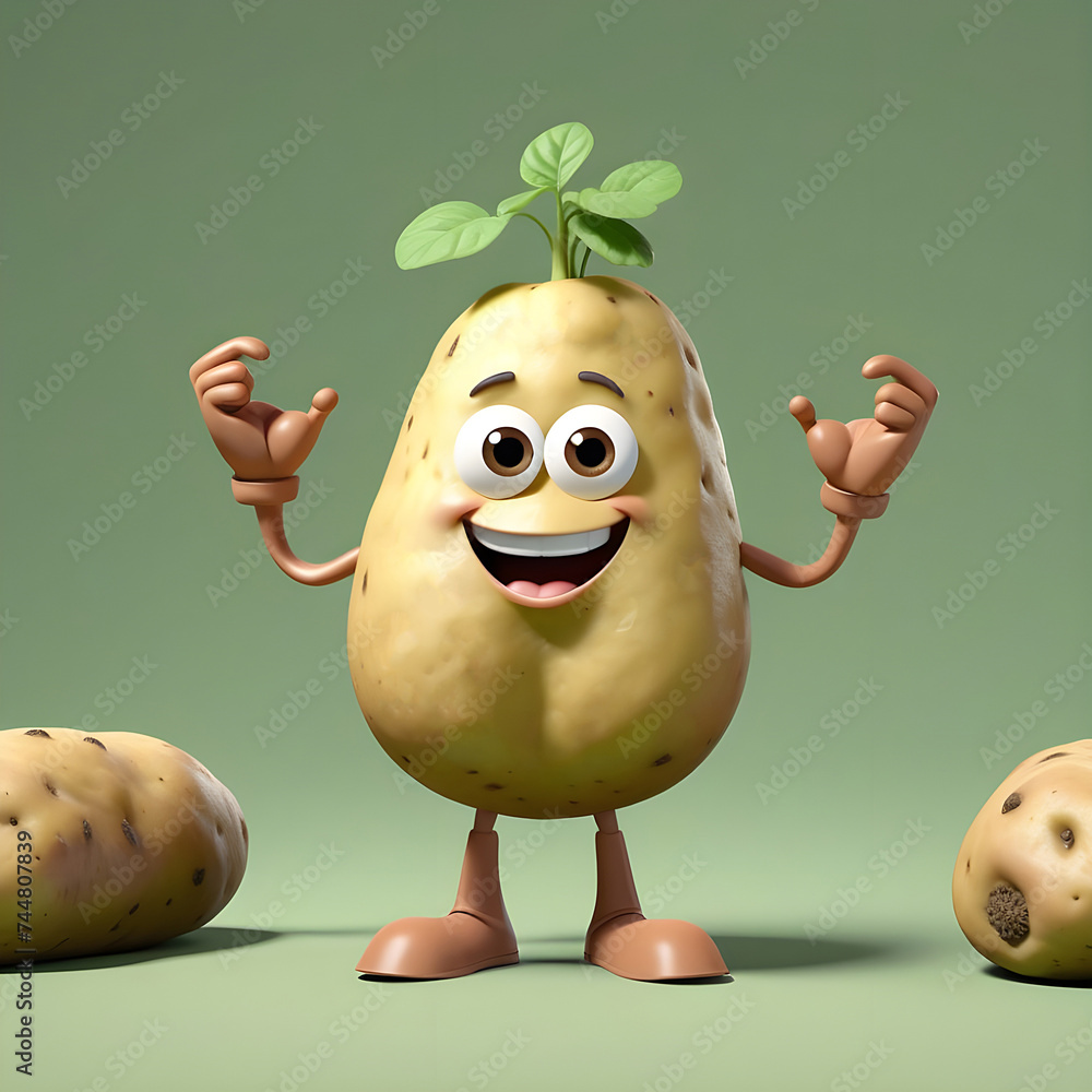Potato mascot. Playful 3D humanized potato with a beautiful smile. AI ...