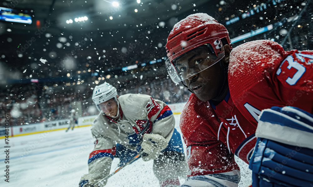 Ice hockey players playing hockey inside a big hockey arena Stock Photo ...