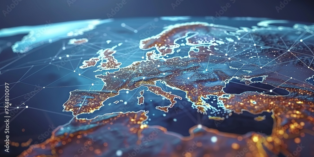 Abstract digital map of Western Europe, concept of European global ...