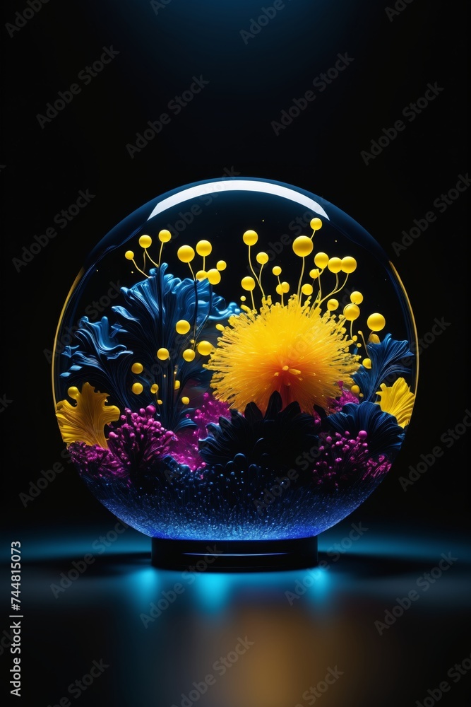 A glass sphere with a beautifully crafted simulation of a marine ...