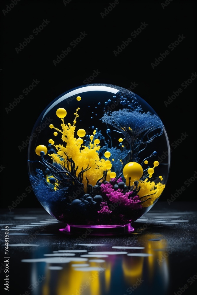 A glass sphere with a beautifully crafted simulation of a marine ...