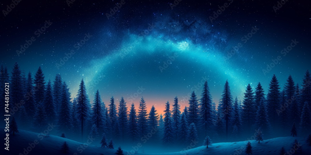 Ethereal forest under an arch of stars, with the Milky Way casting a ...