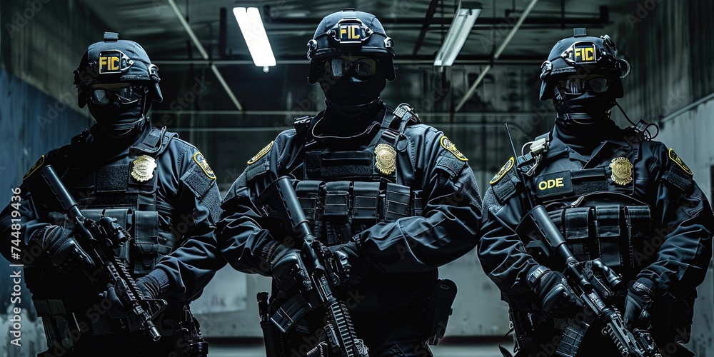 SWAT team concept with federal government agents ready to enforce law ...