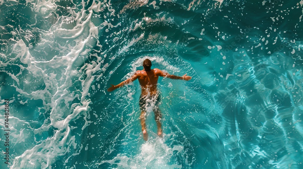 Aerial Top View Male Swimmer Swimming in Swimming Pool. Professional ...