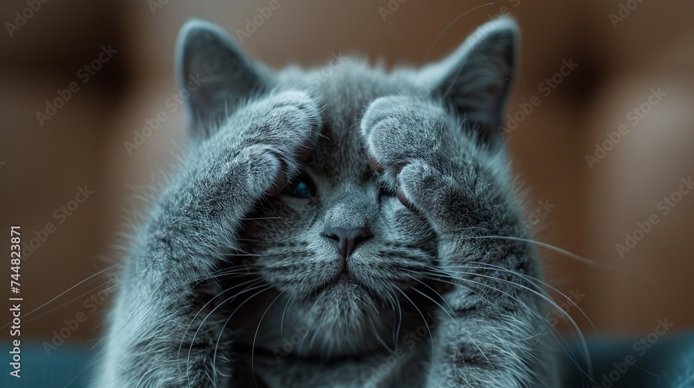 Shy cat, worried cat, depressed poor kitty, unhappy chubby British ...