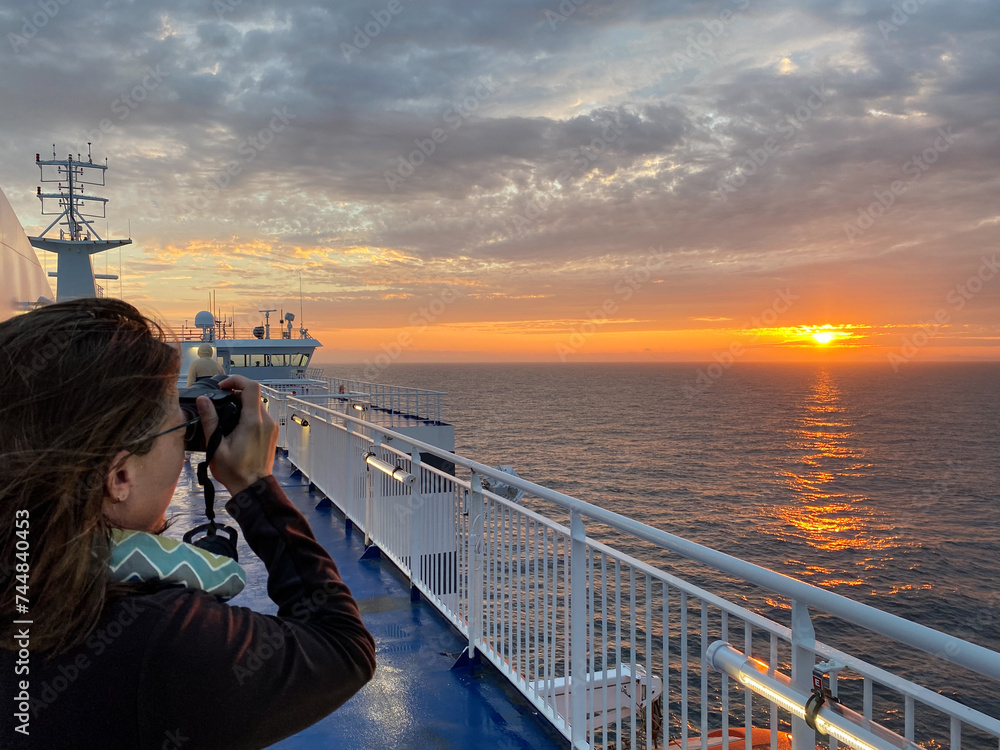 Sunrise over Atlantic Ocean on the Marine Atlantic MV Highlanders Ferry ...
