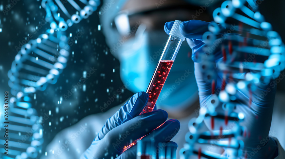 Medical Technology Concept, medical man Standing hold red cells tubes ...