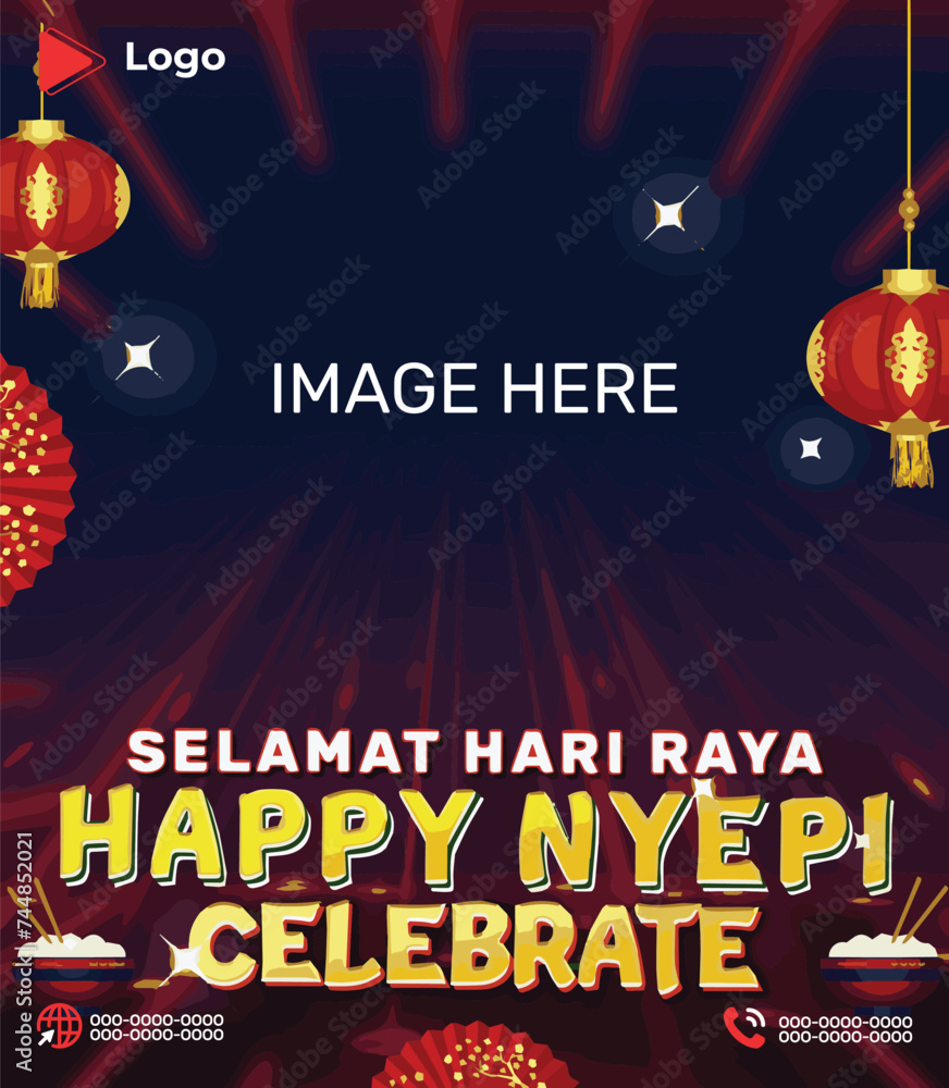 Vetor de Flyer concept for Selamat hari raya nyepi with social media ...