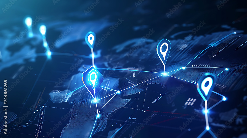 Global world map the geo location pin icon with network. Worldwide ...