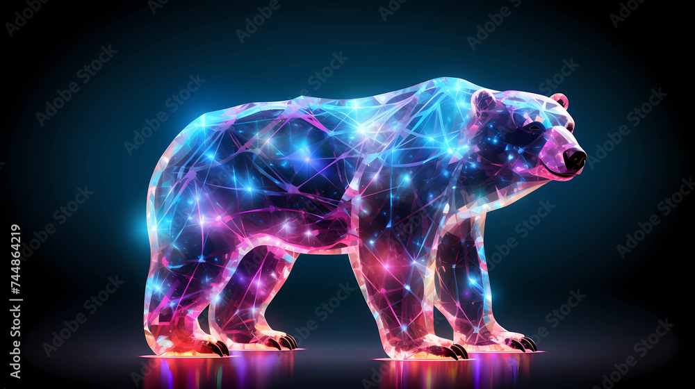 Bear Plexus Neon Black Background Digital Desktop Wallpaper HD 4k ...