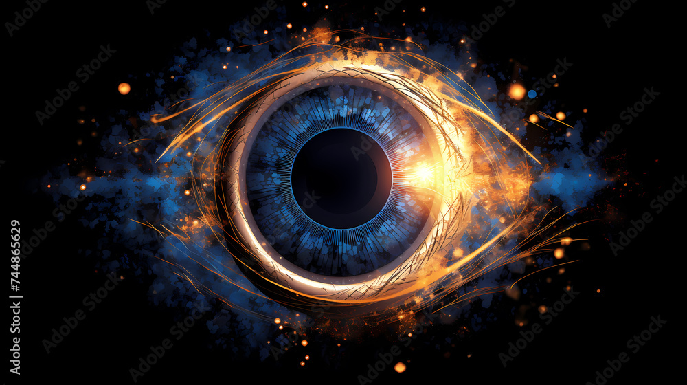 Human eye animation concept with rainbow membrane, rainbow lines after ...