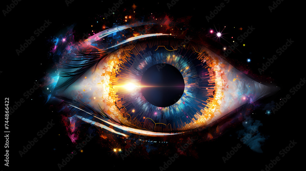 Human eye animation concept with rainbow membrane, rainbow lines after ...