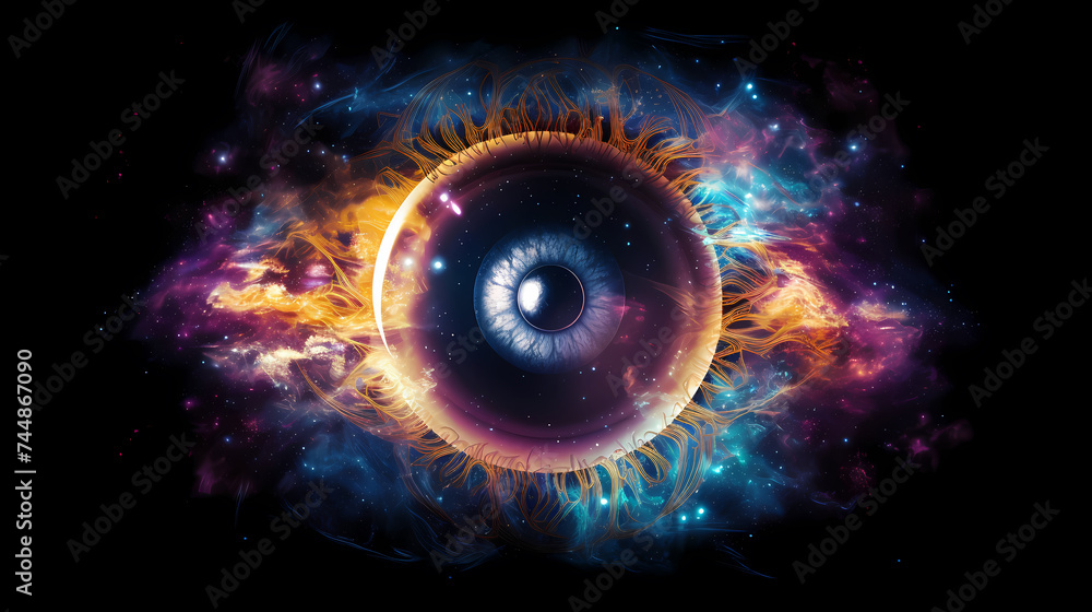 Human eye animation concept with rainbow membrane, rainbow lines after ...