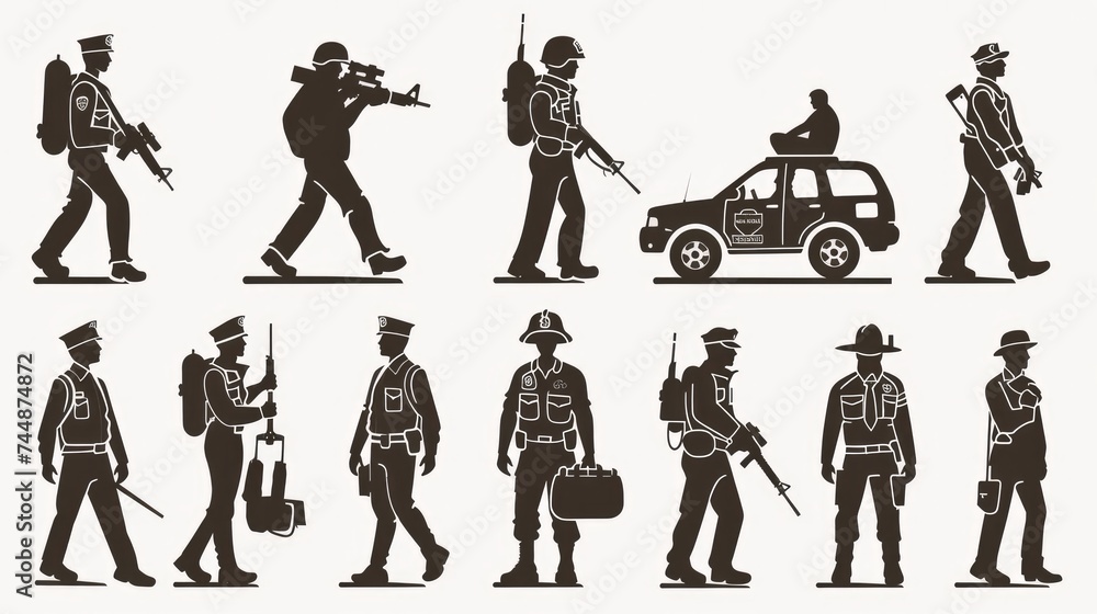 Stick figure pictogram various public safety and security jobs ...