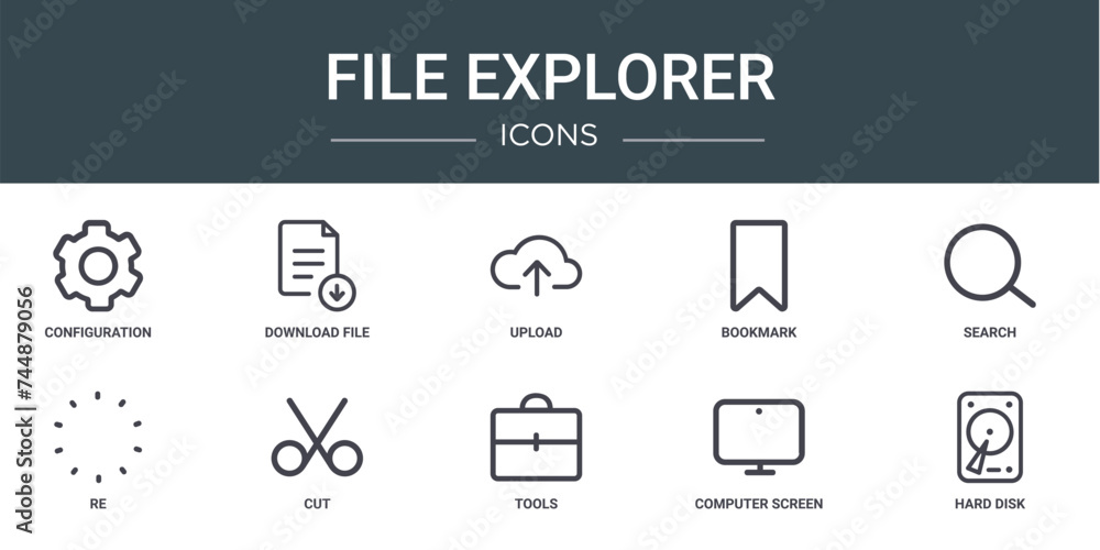 set of 10 outline web file explorer icons such as configuration ...