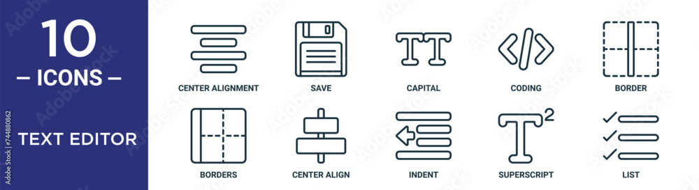 text editor outline icon set includes thin line center alignment ...