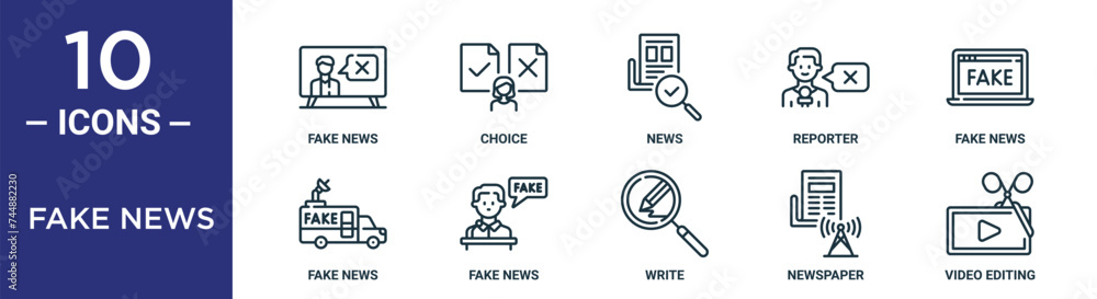 fake news outline icon set includes thin line fake news, news, fake ...