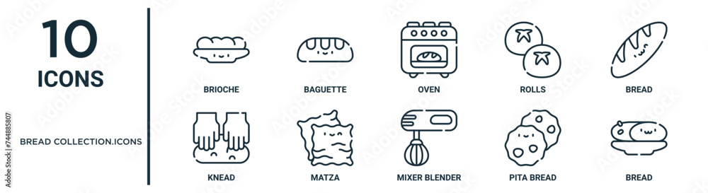 bread collection.icons outline icon set includes thin line brioche ...