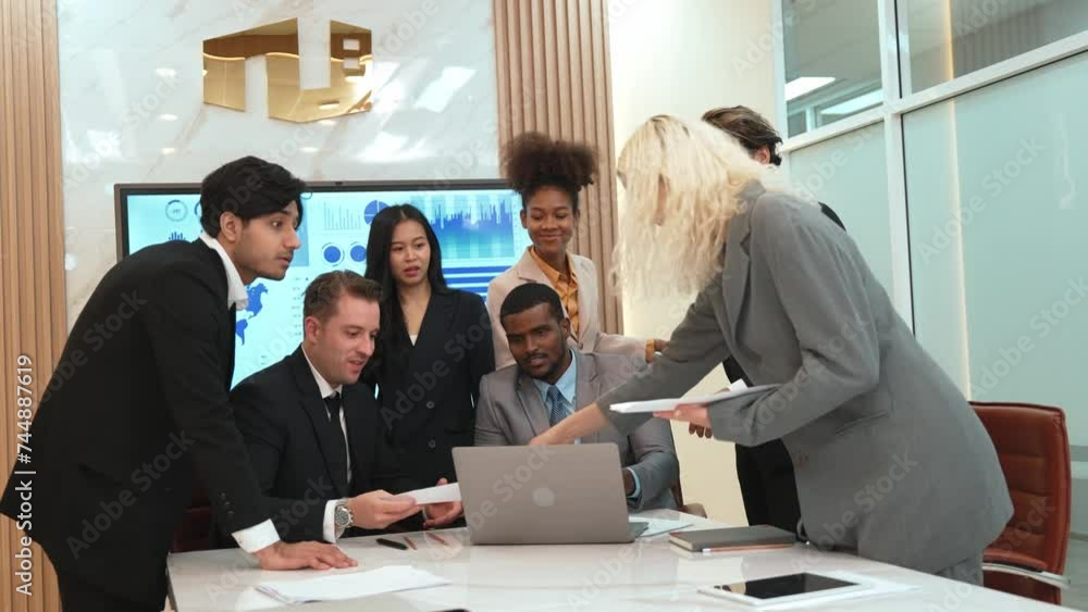 Diverse group of office worker and employee feels happy and excited and ...