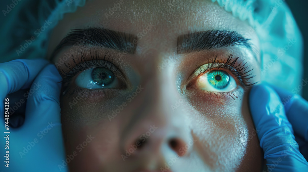 plastic surgery, beauty, Surgeon or beautician touching woman face ...