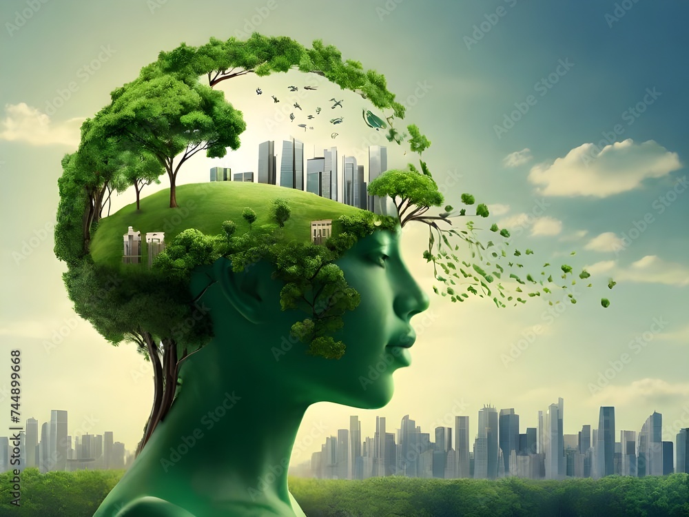Sustainable environment concept. The image depicts human thinking ...