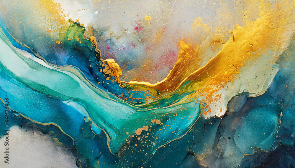 Currents of translucent hues, snaking metallic swirls, and foamy sprays ...