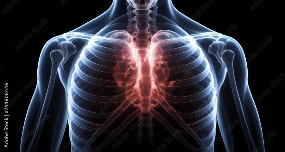 Anatomical illustration of human torso with highlighted internal organs ...