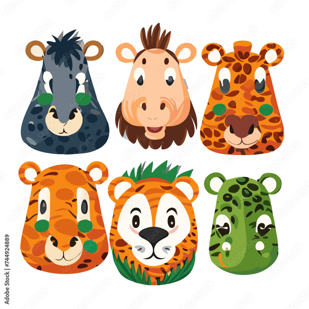 Vector Illustrations of Cute Wild Safari Jungle Animals: Tiger ...