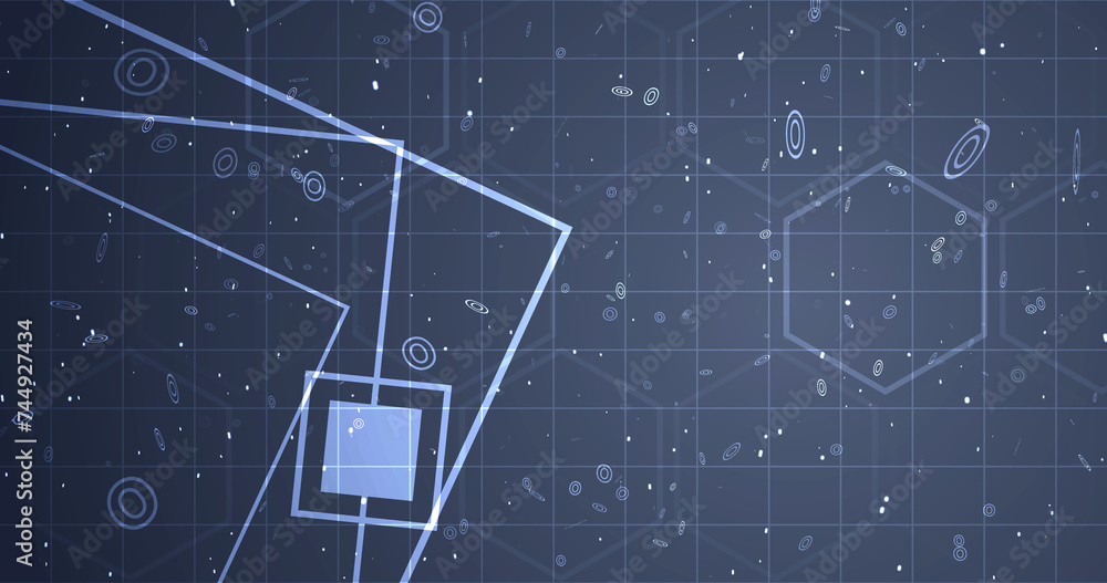 Hexagon network with square geometry shapes moving. Innovation science ...