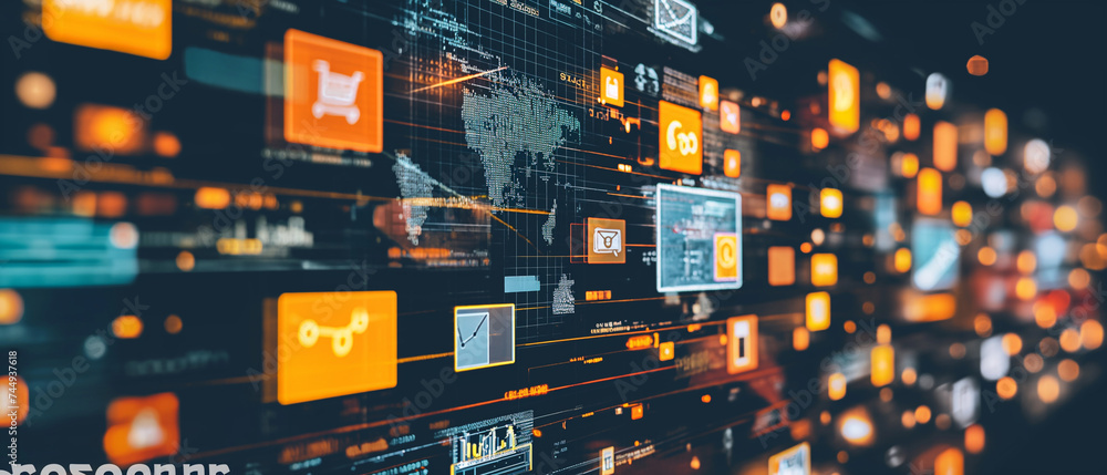 An isometric illustration of a digital trade show with people ...