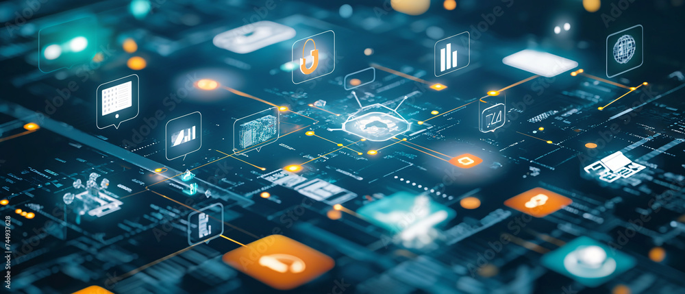 An isometric illustration of a digital trade show with people ...